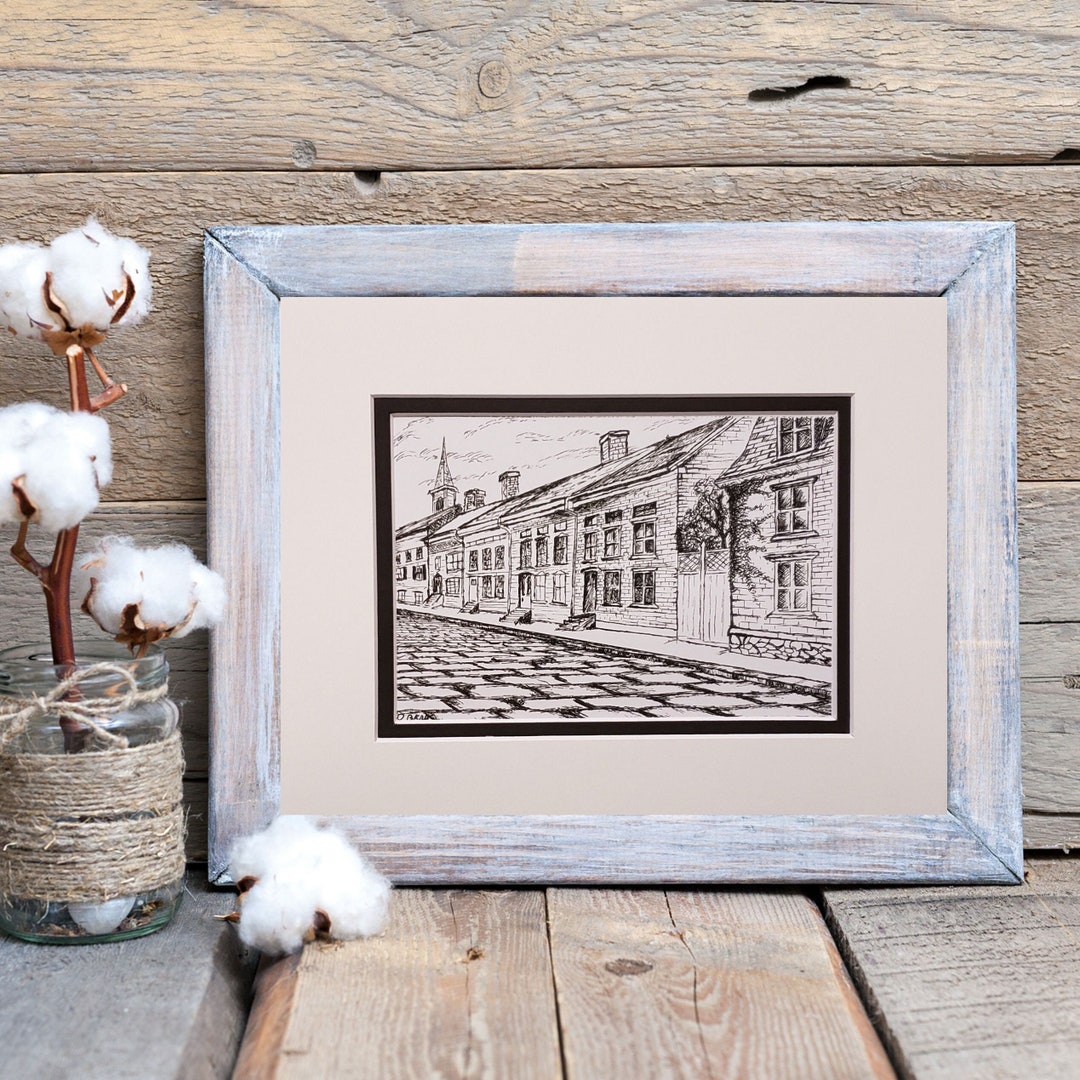 Pen and Ink Old Town Colonial Row Houses, Original Art Print, 8x10 Mat ...