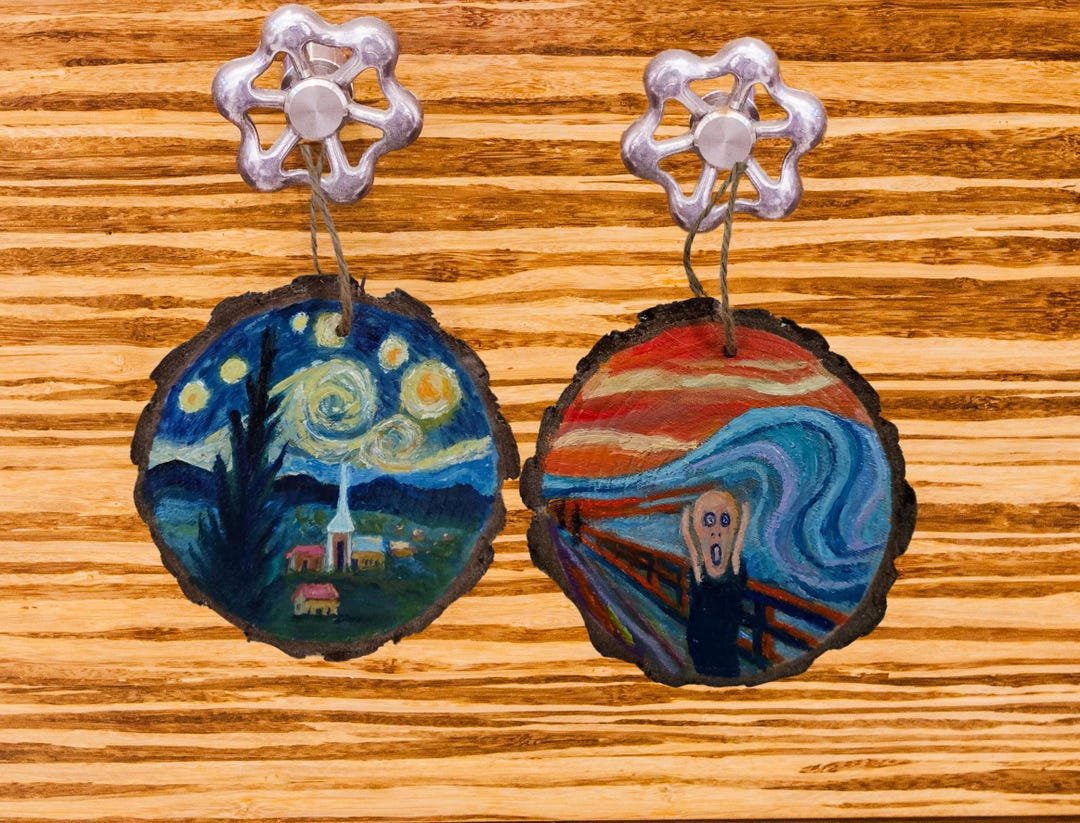 The Starry Night the Scream Van Gogh Munch Hand Painted Wood Slice Wall ...