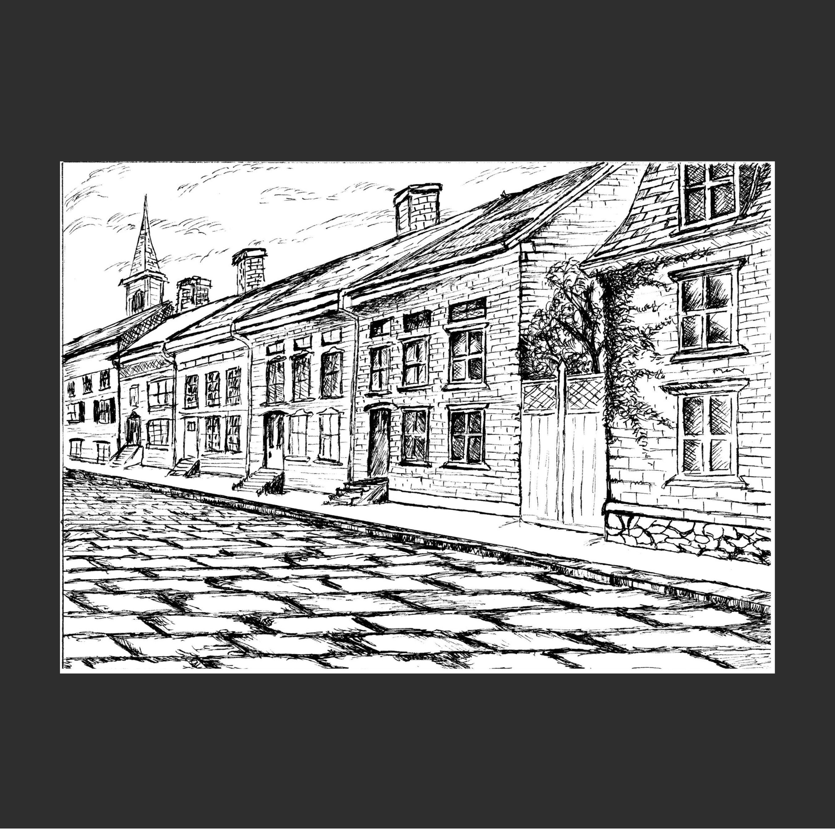 Pen and Ink Old Town Colonial Row Houses, Original Art Print, 8x10 Mat ...