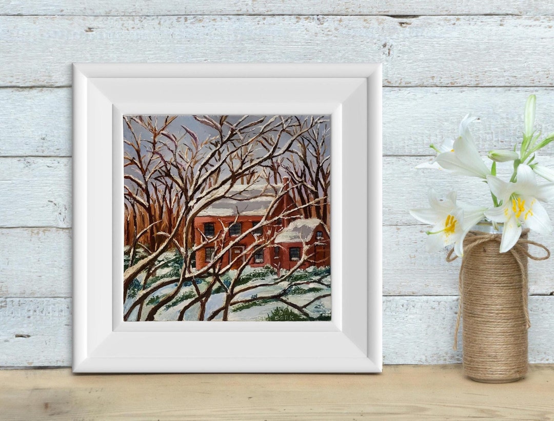 Winter Window Snowy Tree Limb Oil Painted 8x8 Wall Art Tree Lined ...