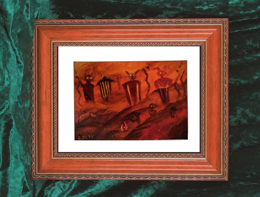 Cave Petroglyphs Wall Art Original 5x7 Oil on Canvas Prehistoric Rock ...