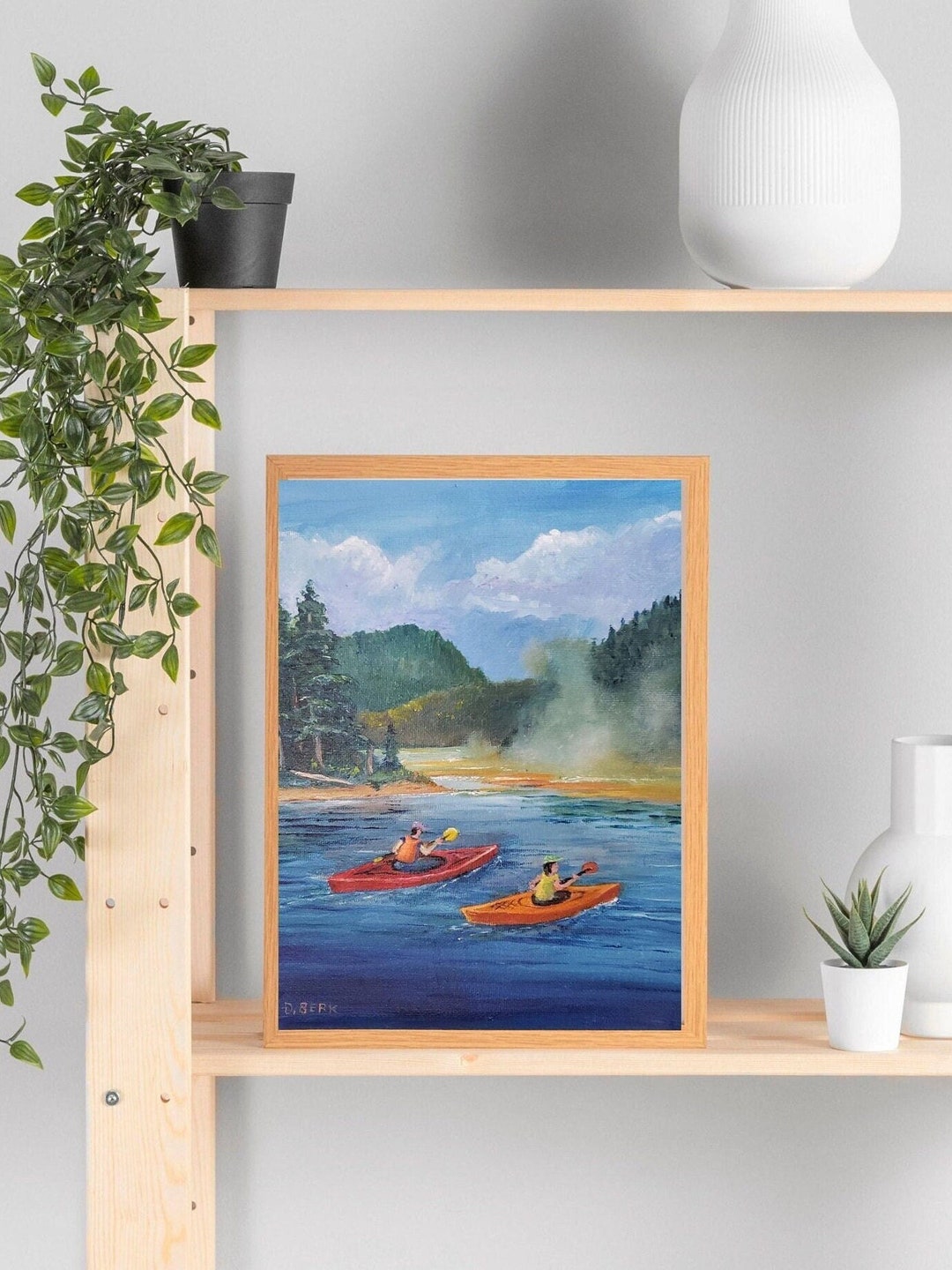 Kayaking Couple Colorful Kayaks in Mountains River Valley Water, 8x10 ...