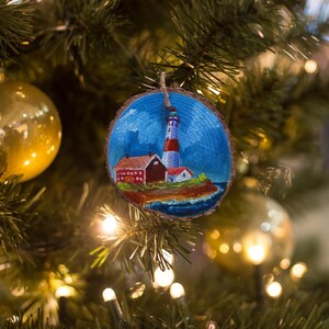 Lighthouse Hand Painted Wooden Disc Ornament Small Space Wall Art ...