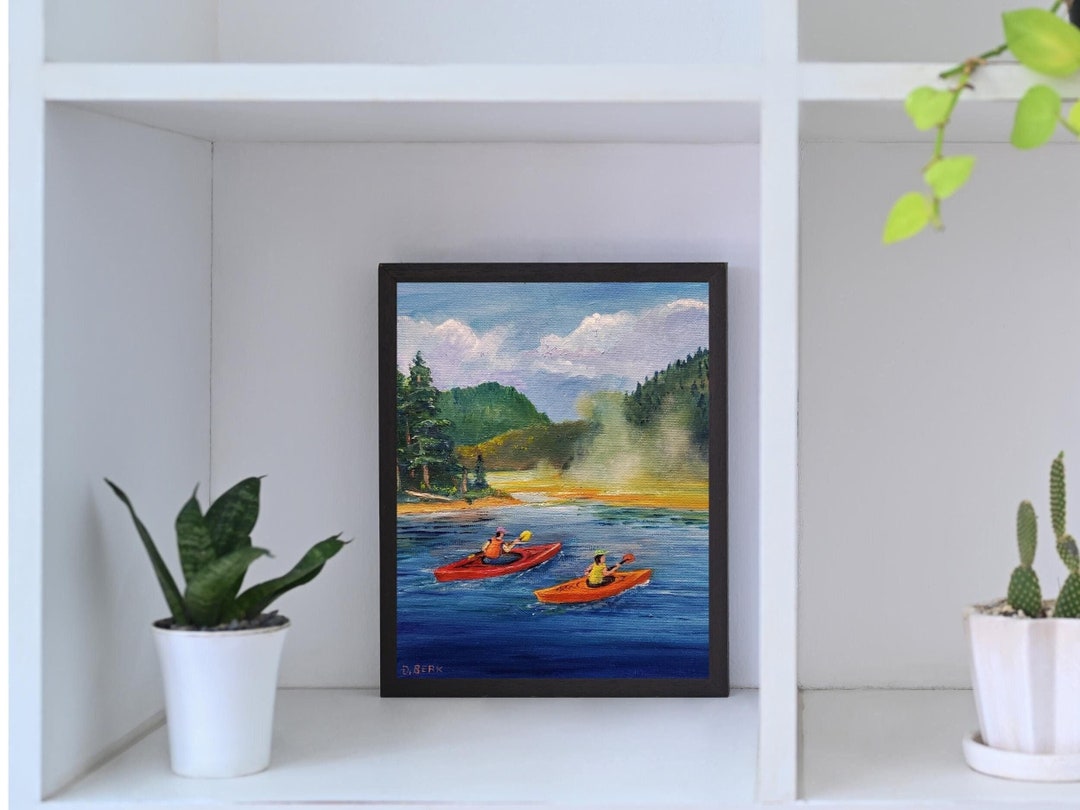 Kayaking in Evergreen Mountain Forest Lake Couple Row River Kayak 8x10 ...