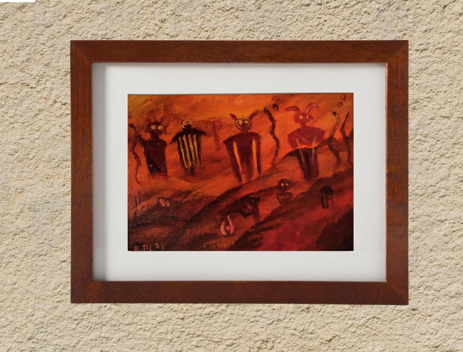 Cave Petroglyphs Wall Art Original 5x7 Oil on Canvas Prehistoric Rock ...