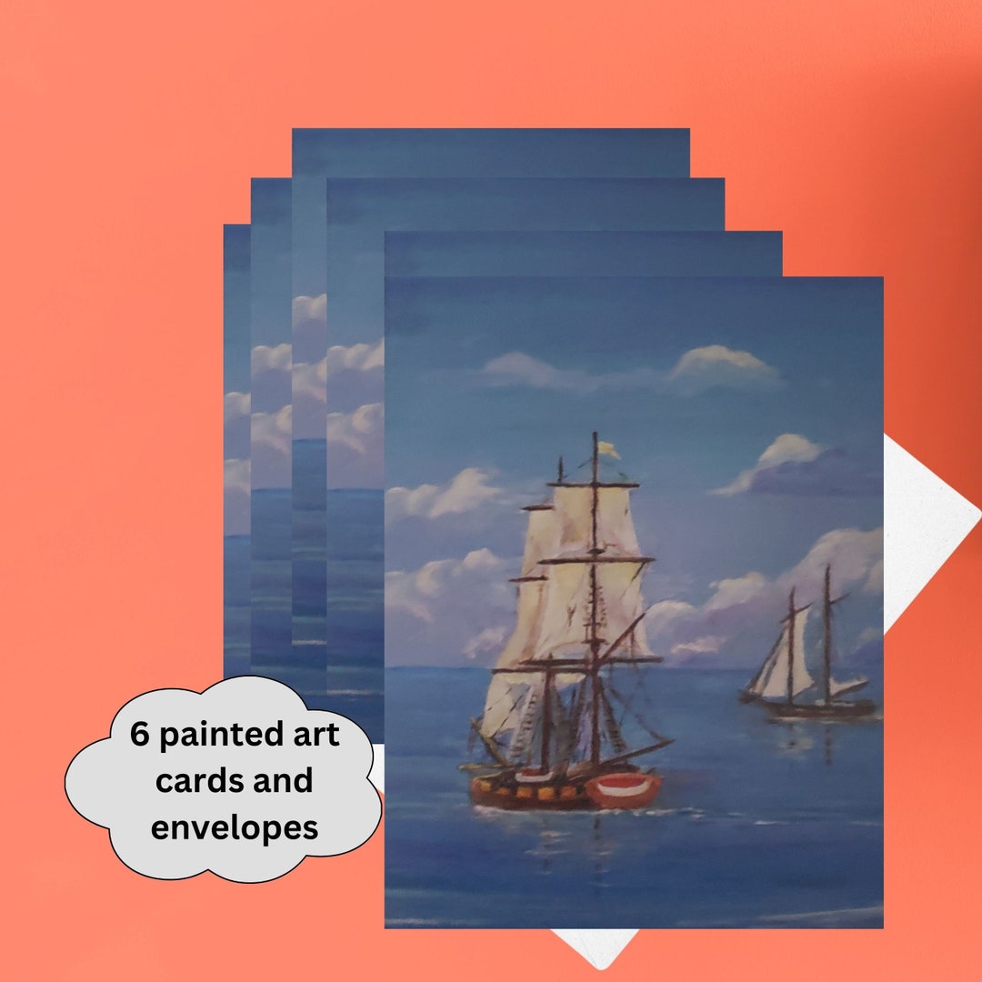 Schooner Sailing in Ocean, Art Note Card, Nautical Painting, Occasional ...