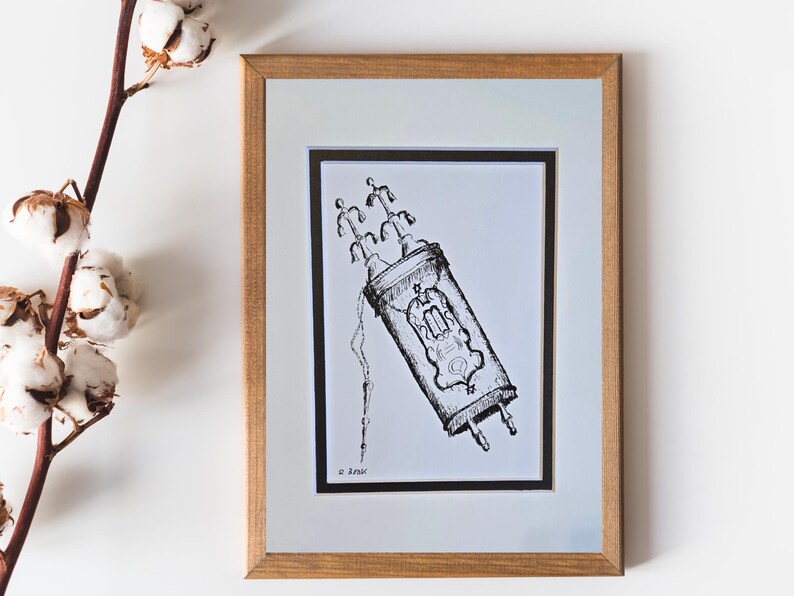 Torah Scroll Ink Print: Jewish Home Wall Art Print, Biblical Sketch ...