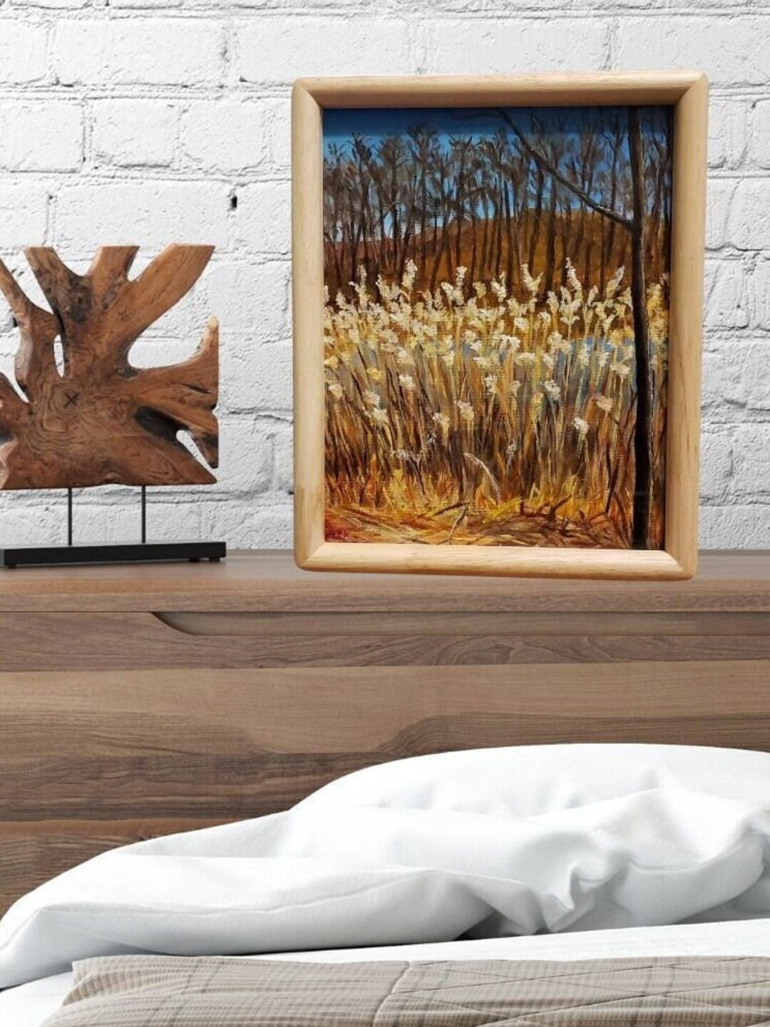 Cattails Gentle Dance in Wind, 8x10 Oil on Canvas Landscape, Fall Color ...