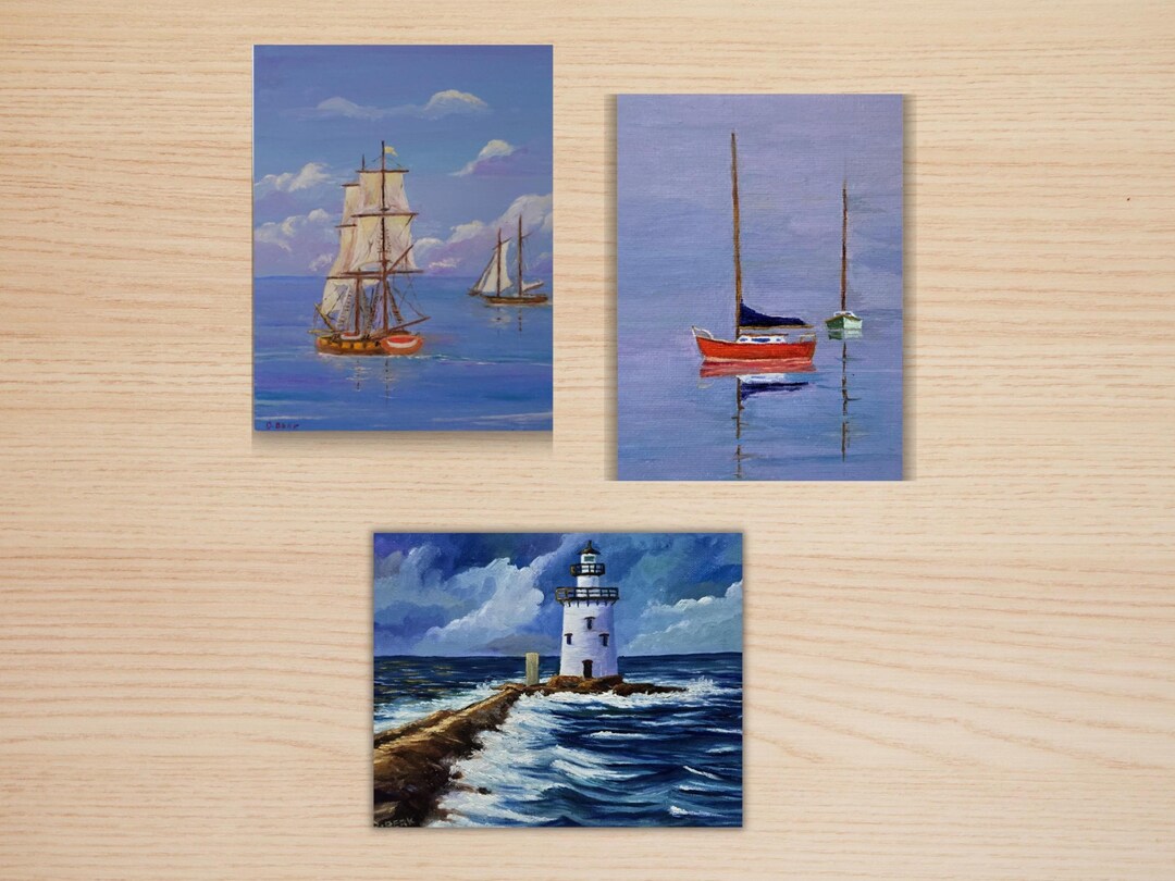 Nautical Note Card Set - Shades of Blue - Lighthouse - Masted Tall ...