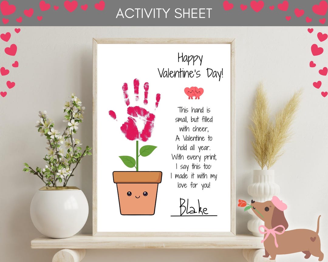 Valentine Handprint Craft for Kids, Flower Poem Keepsake, Printable ...