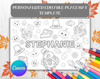 EDITABLE Thanksgiving Placemats for Kids, Personalized Thanksgiving ...