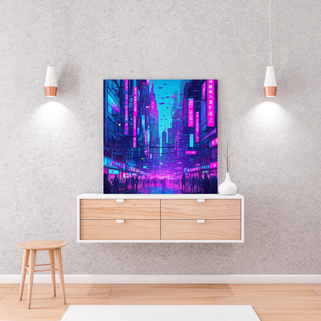 Neon Streets Cyberpunk Wall Art Cyberpunk Print Neon Decor Neon Wall ...