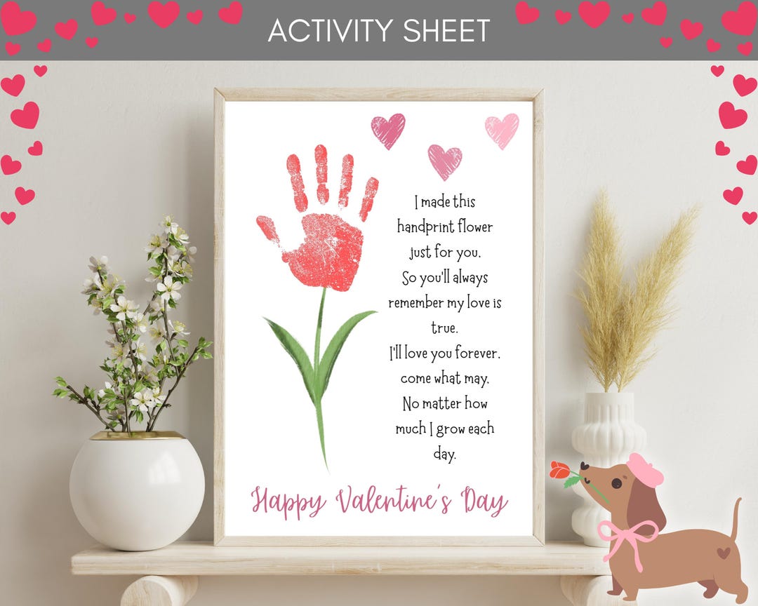 Valentine Handprint Craft for Kids, Flower Poem Keepsake, Printable ...