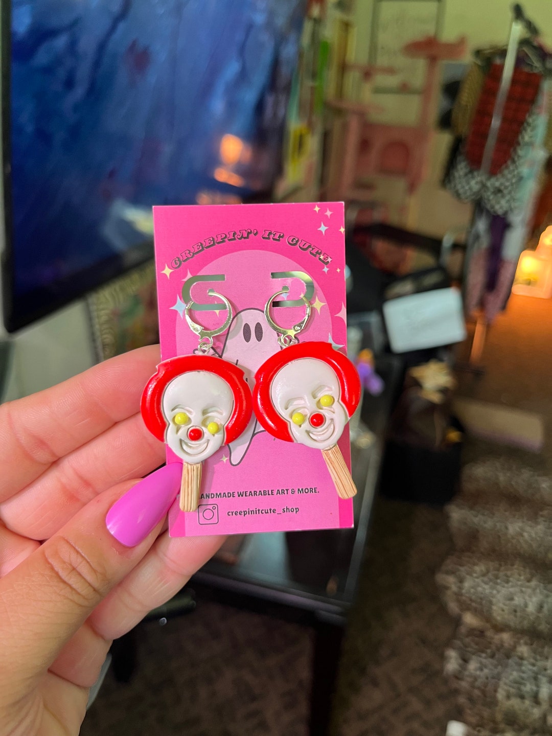 Horror Clown Popsicle Ice Cream Polymer Clay Earrings - Etsy