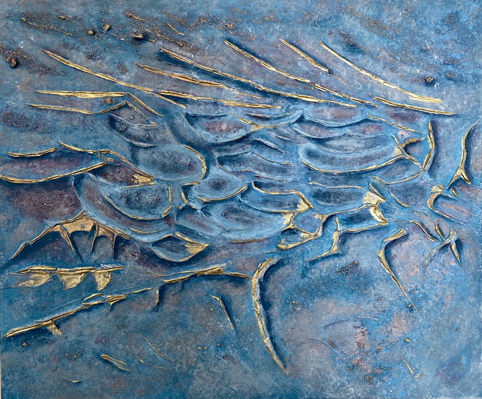 Abstract 3D Acrylic Painting, Textured Wall Art, Impasto Art, Gold Leaf ...