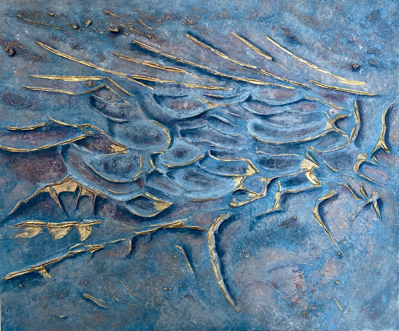 Abstract 3D Acrylic Painting, Textured Wall Art, Impasto Art, Gold Leaf ...