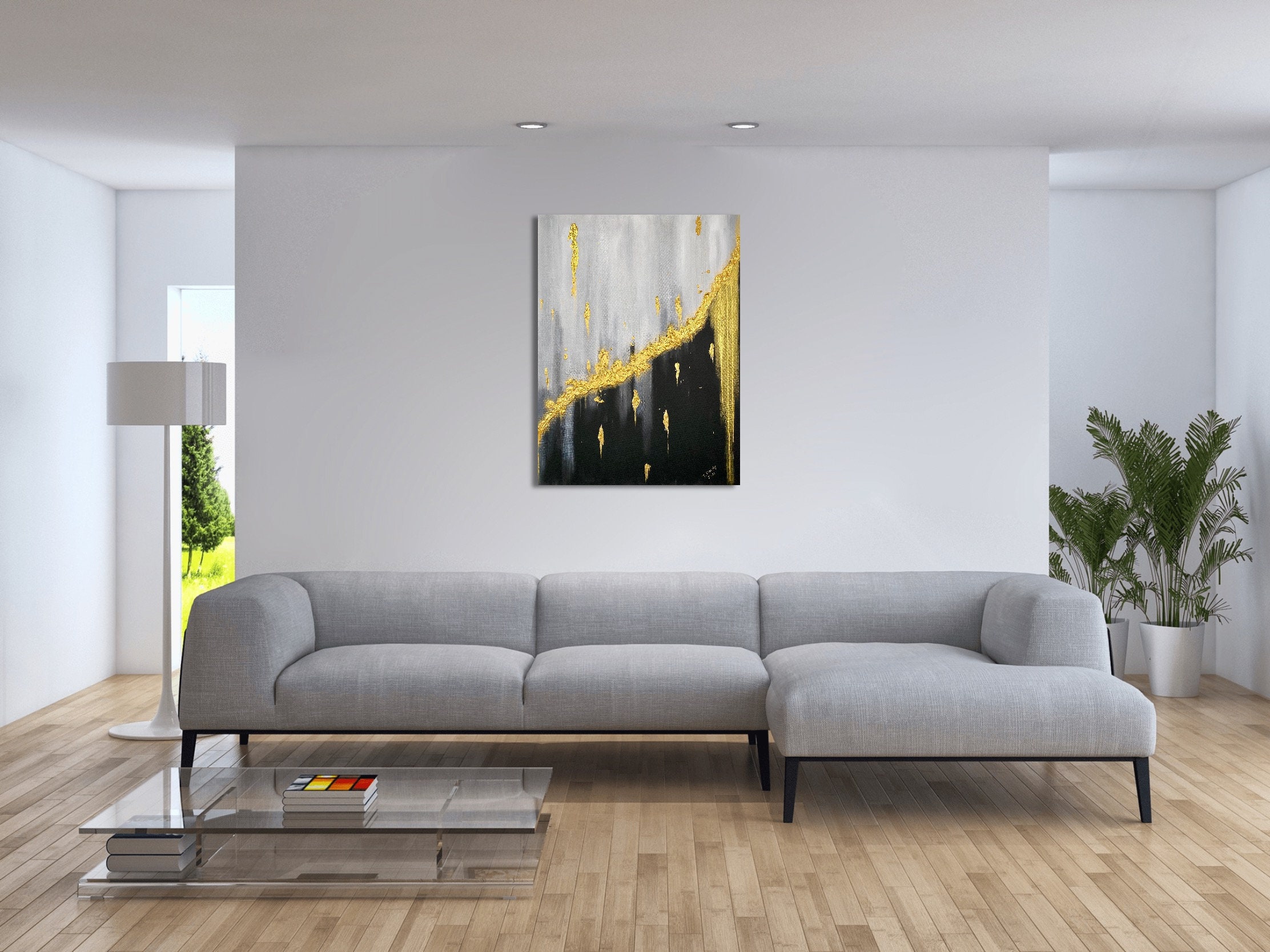 Abstract 3D Acrylic Painting, Textured Wall Art, Gold Leaf Painting ...