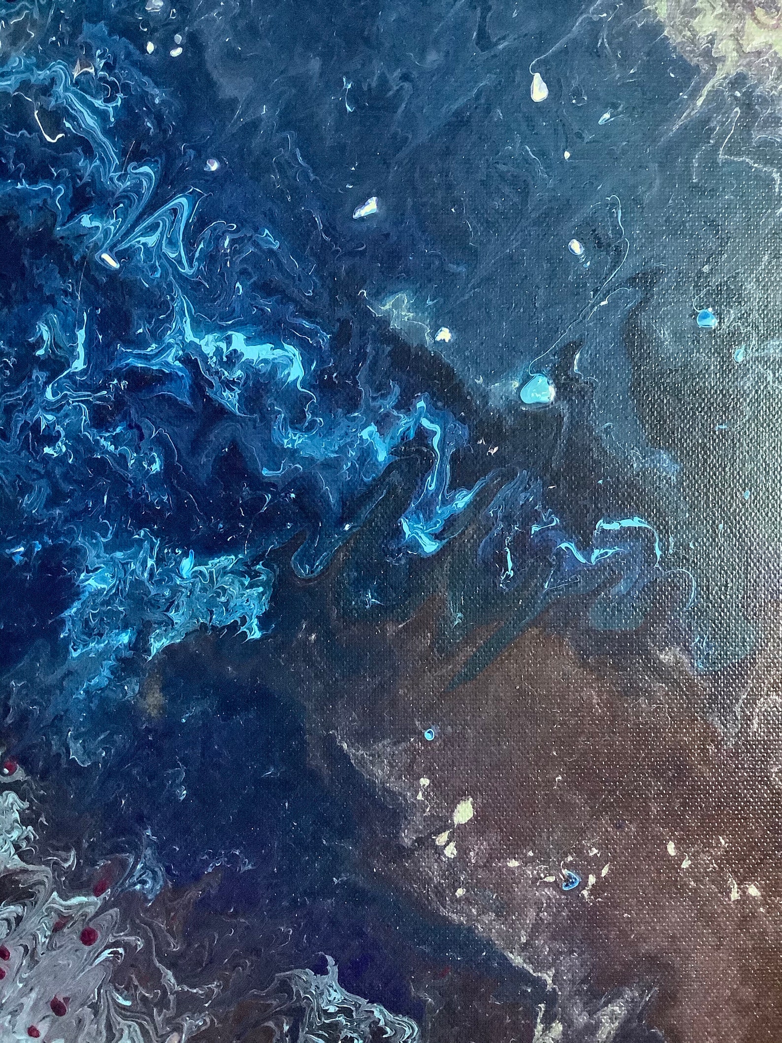 Abstract Acrylic Painting on Canvas, Blue Volcano, Modern Liquid Pour ...