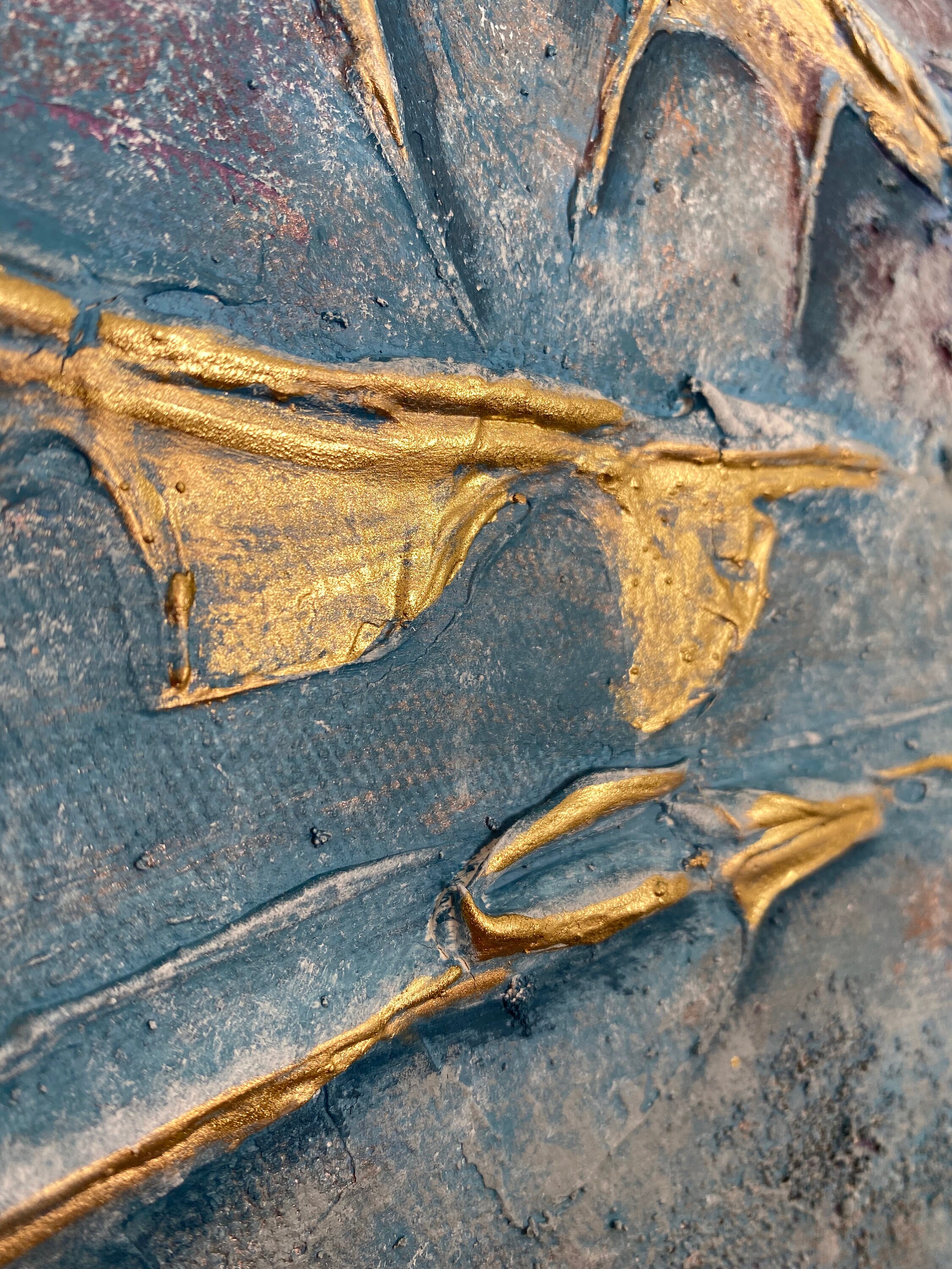 Abstract 3D Acrylic Painting, Textured Wall Art, Impasto Art, Gold Leaf ...