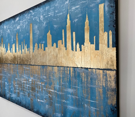 New York City Skyline Abstract Acrylic Painting Textured - Etsy