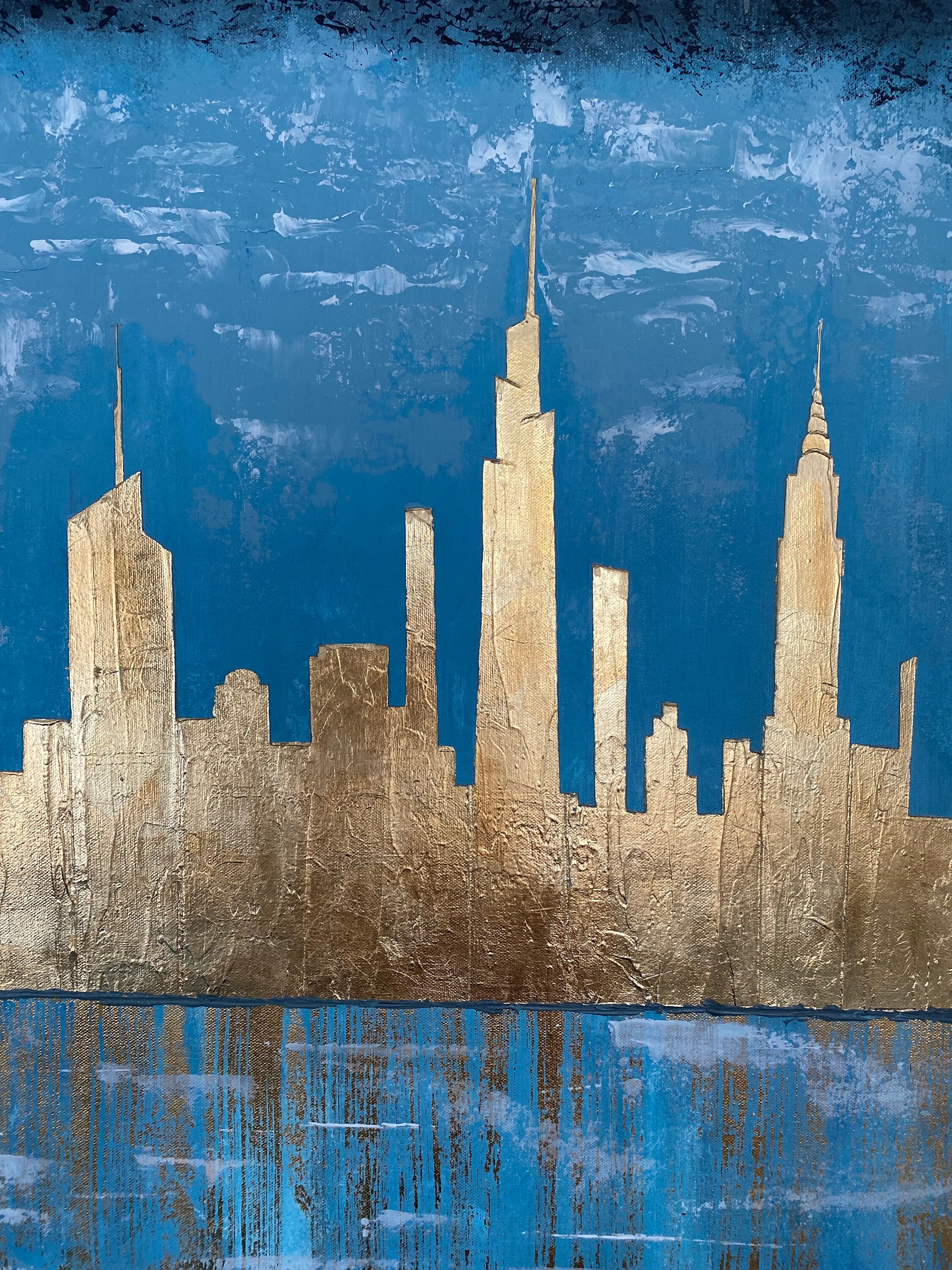 New York City Skyline, Abstract Acrylic Painting, Textured Wall Art ...