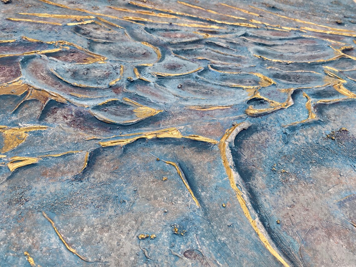 Abstract 3D Acrylic Painting, Textured Wall Art, Impasto Art, Gold Leaf ...