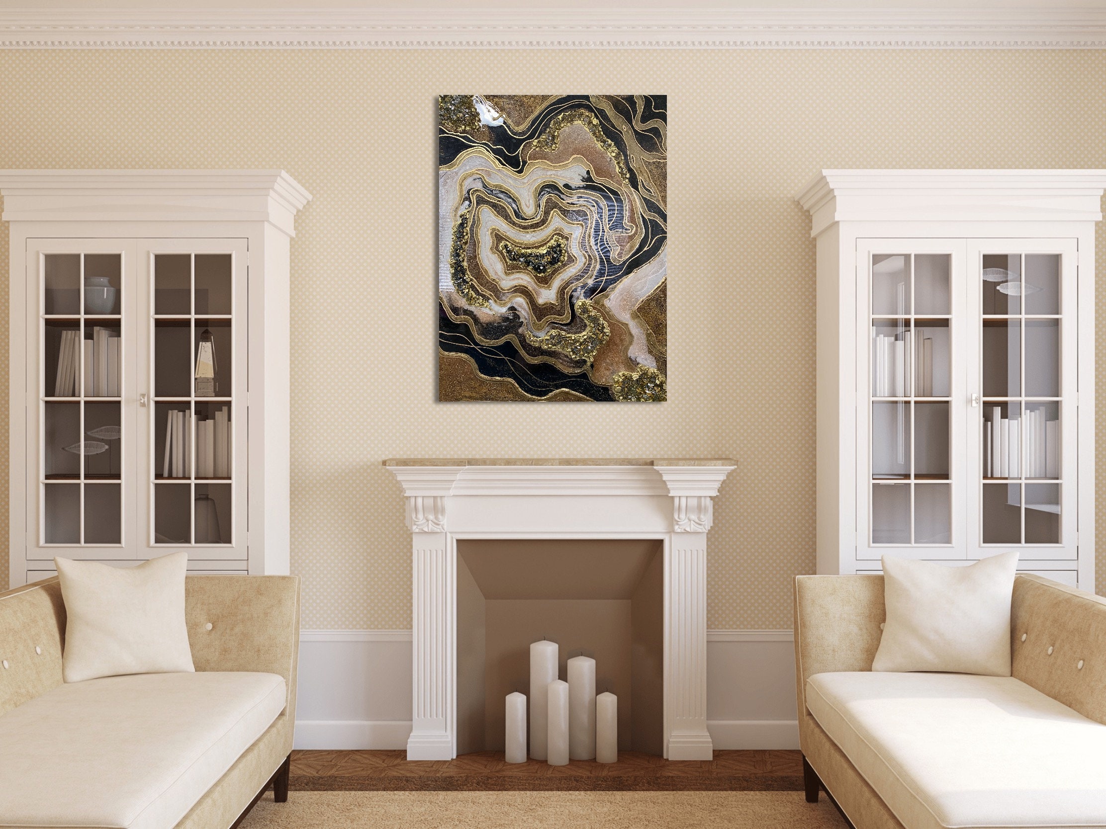 Abstract 3D Geode Inspired Painting, Geodes Crystals Wall Art, Home ...