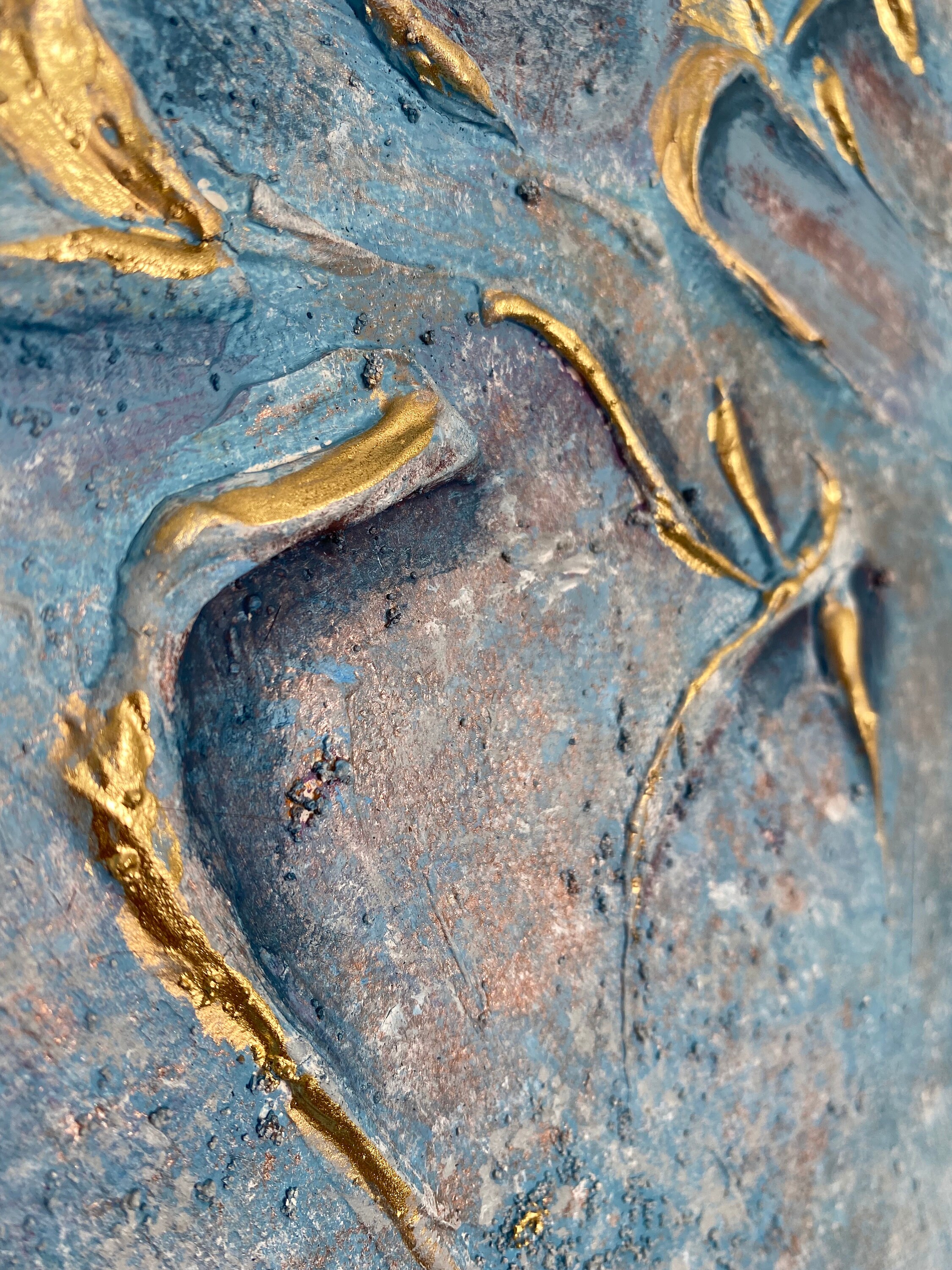 Abstract 3D Acrylic Painting, Textured Wall Art, Impasto Art, Gold Leaf ...