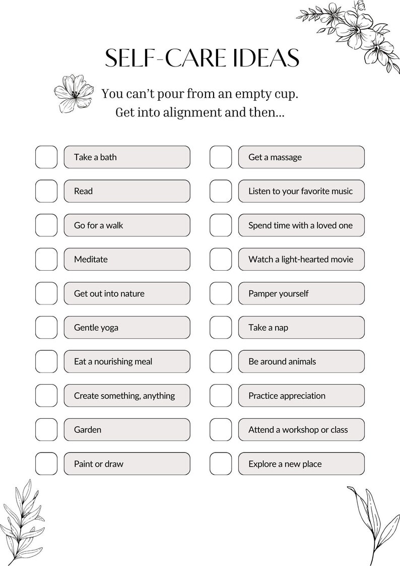 Self Care Ideas Checklist - Etsy