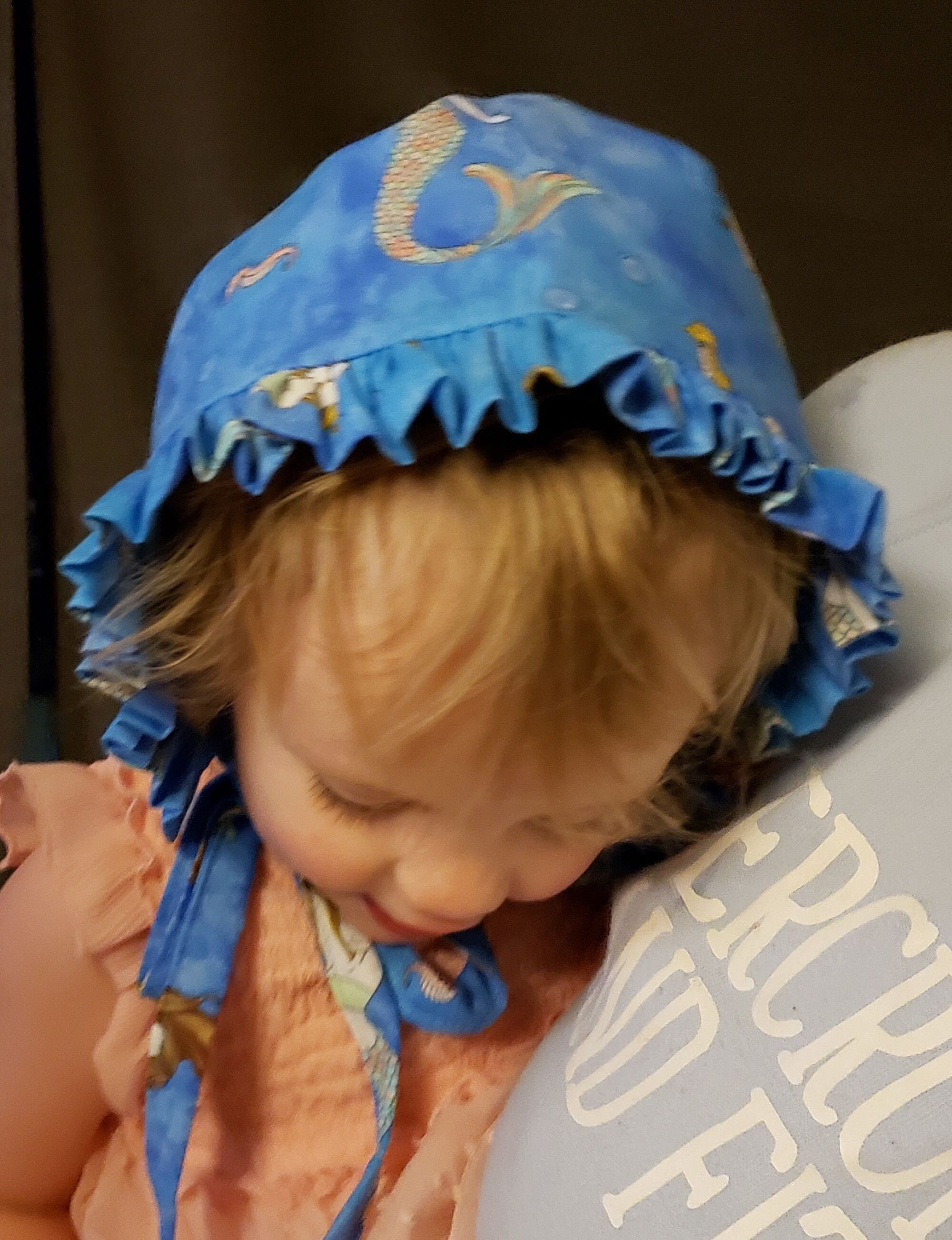 Mermaid Bonnet for Toddlers, Blue Baby Bonnet, Retro Sunbonnet, Classic ...