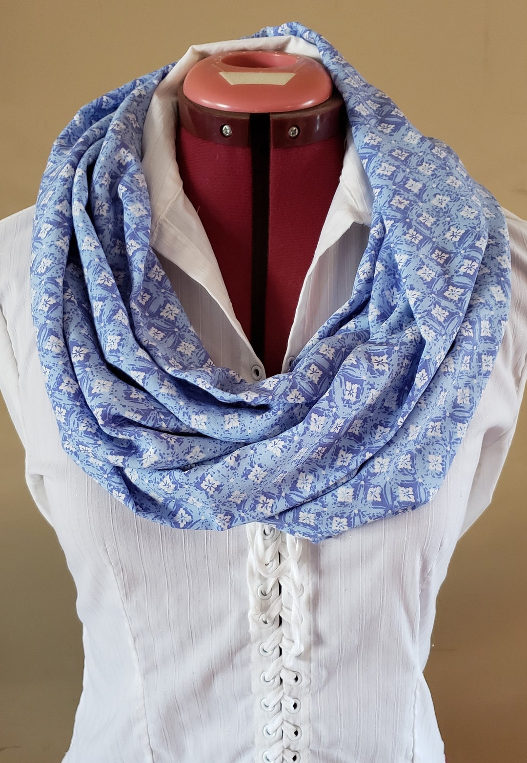 Blue Print Infinity Scarf Diamonds & Flowers Icy Blue Circle Scarf ...