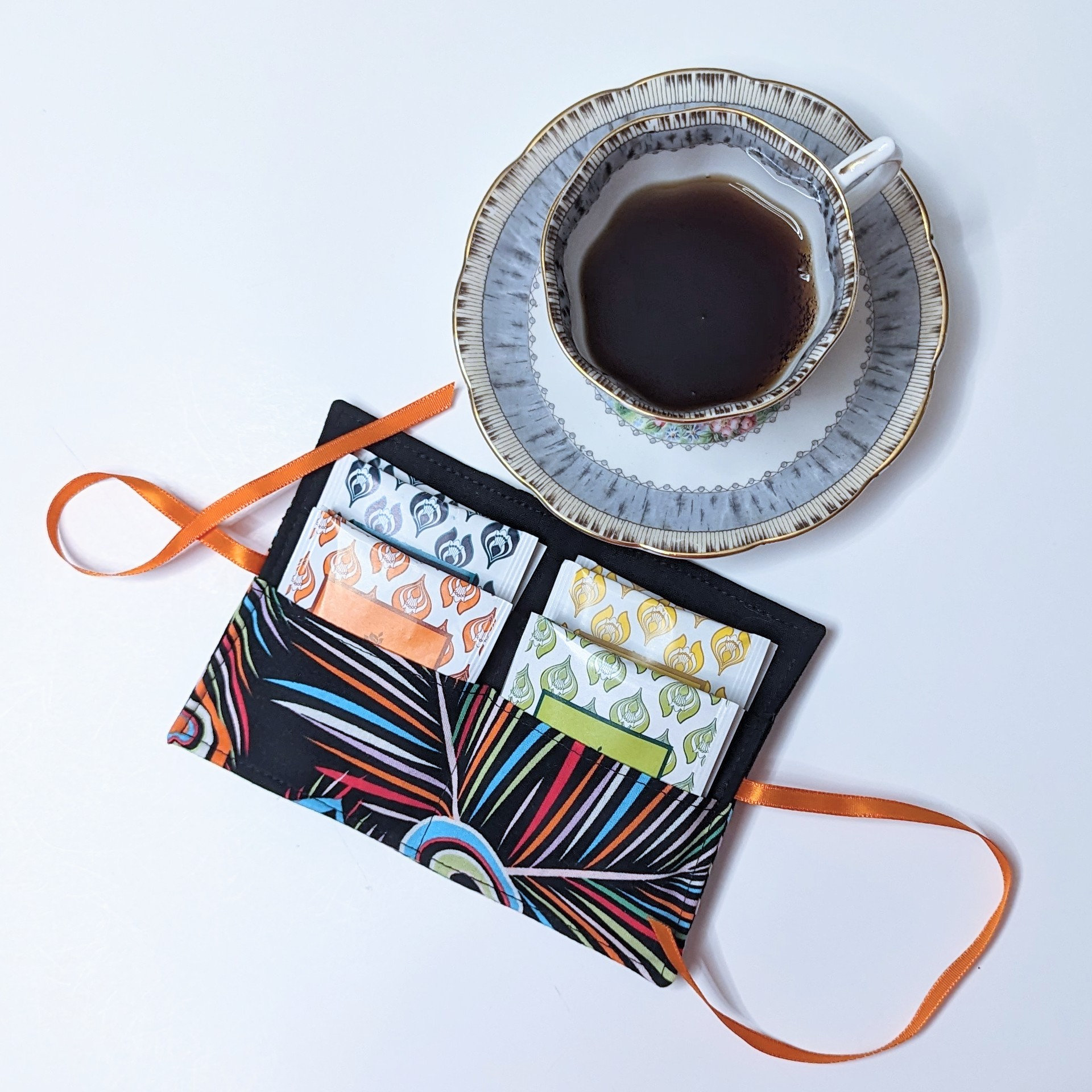 4-pocket Teabag Wallet Feathers Fabric Teabag Pouch Multicoloured Tea ...