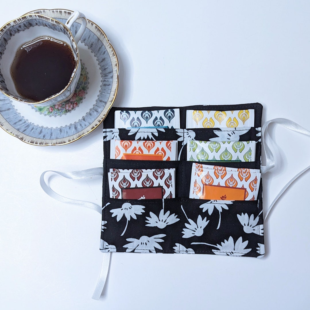6-pocket Teabag Wallet Floral Fabric Teabag Pouch Black and - Etsy