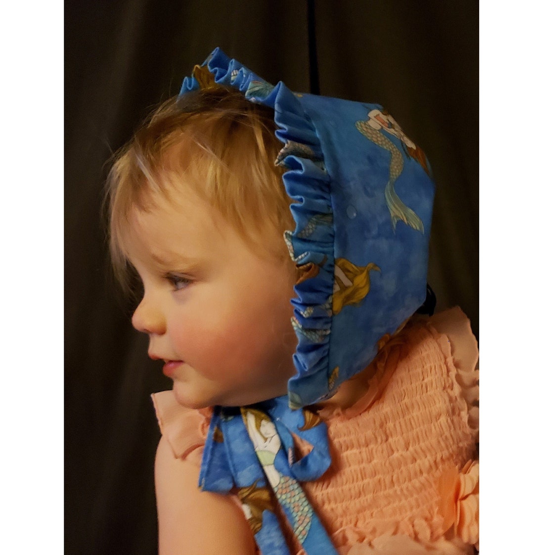 Mermaid Bonnet for Toddlers, Blue Baby Bonnet, Retro Sunbonnet, Classic ...
