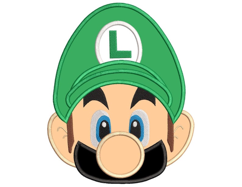 Luigi Super Mario Head Applique Embroidery Design | Etsy
