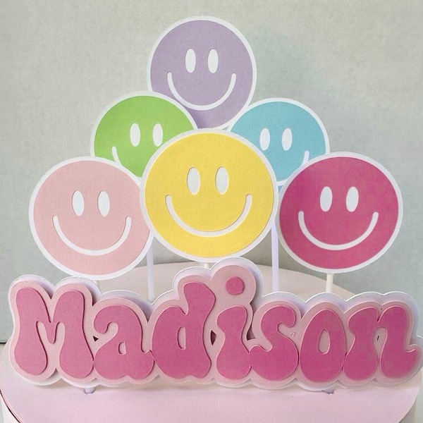 Pastel Smiley Birthday Cake Topper - Etsy
