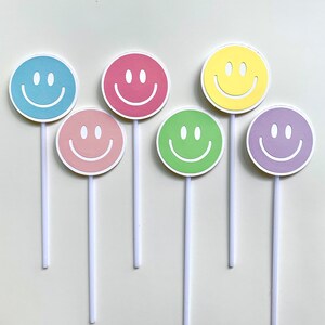 Pastel Tones Smiley Face Cake Topper/smiley Face Toppers/groovy Cake ...