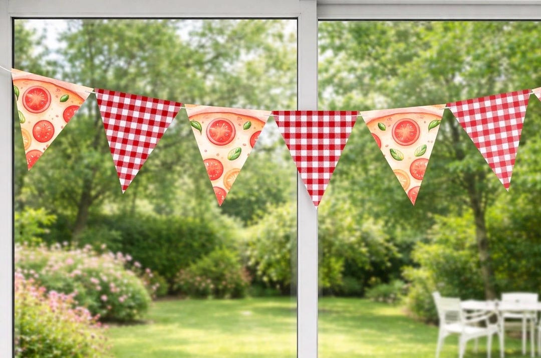 Pizza Party Garland | Cute Triangle Pennant Banner | Red Gingham ...