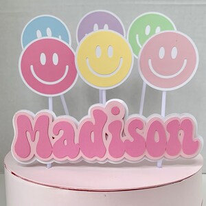 Pastel Tones Smiley Face Cake Topper/smiley Face Toppers/groovy Cake ...