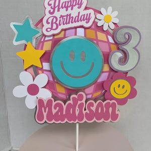 Happy Face Cake Topper/ Smiley Face Groovy Cake Topper/ Smiley Face ...