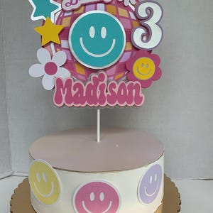 Happy Face Cake Topper/ Smiley Face Groovy Cake Topper/ Smiley Face ...
