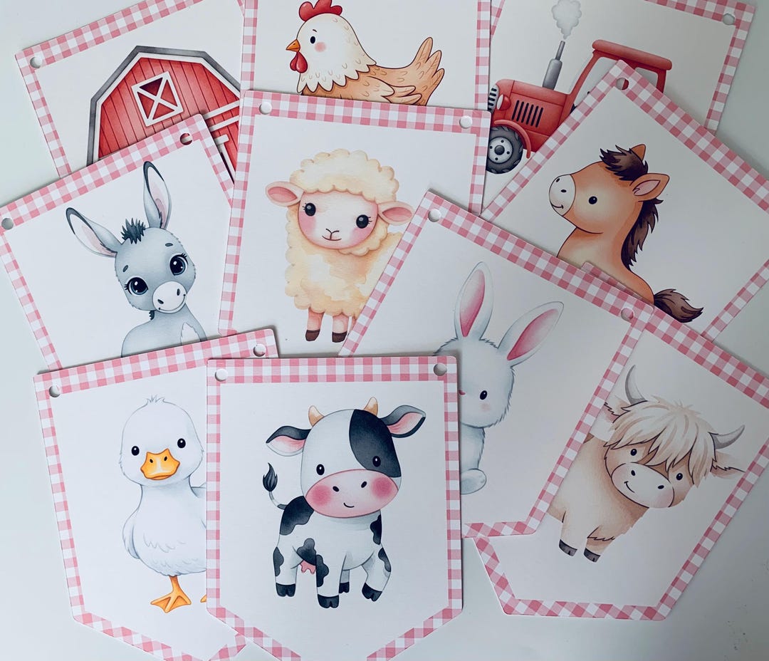 Cute Farm Animals Banner | Watercolor Farm Garland Theme Baby Shower ...