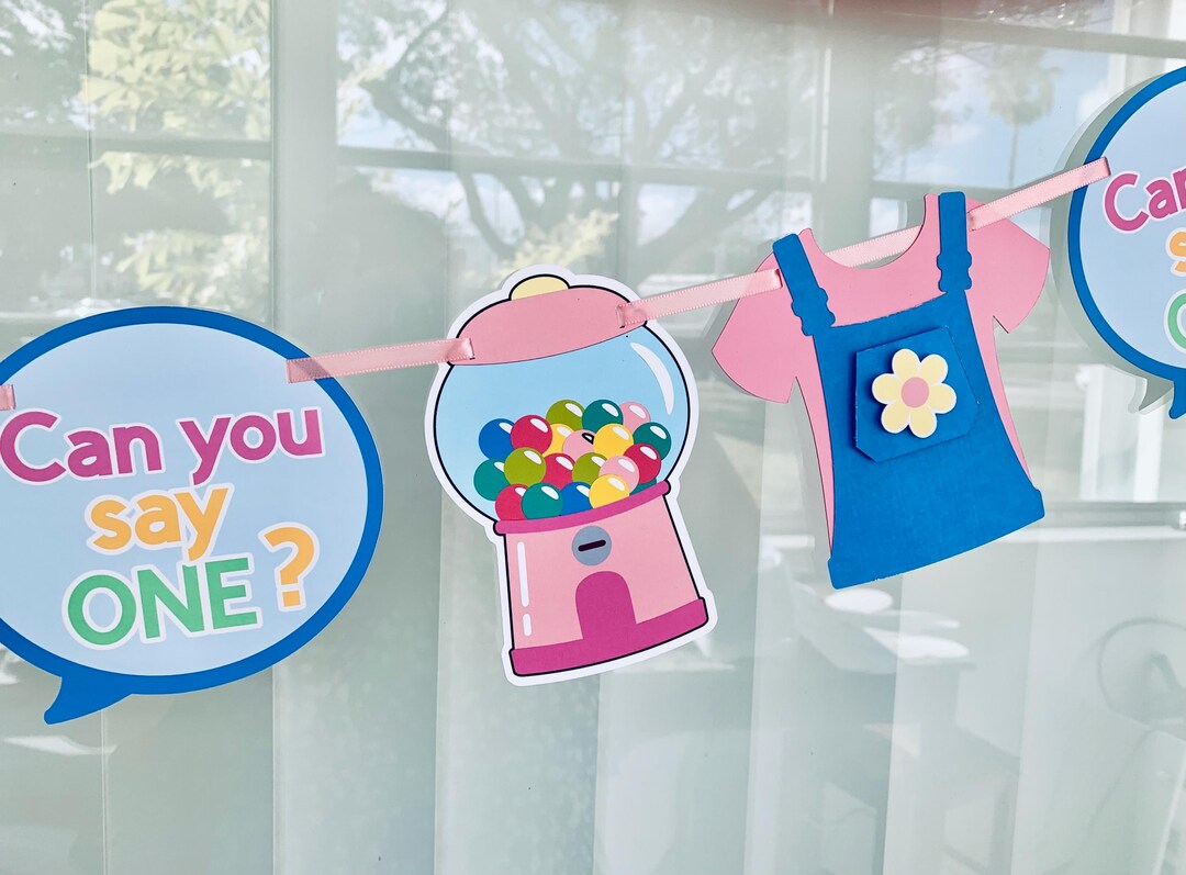 Can You Say One/two Birthday Garland: Overalls, Bubble Gum, Comic ...