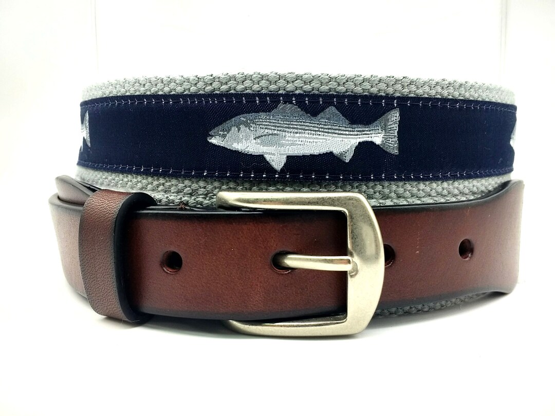 Men's Stripe Bass Fish Belt/preppy Bass Fish Jacquard Ribbon Belt/top ...