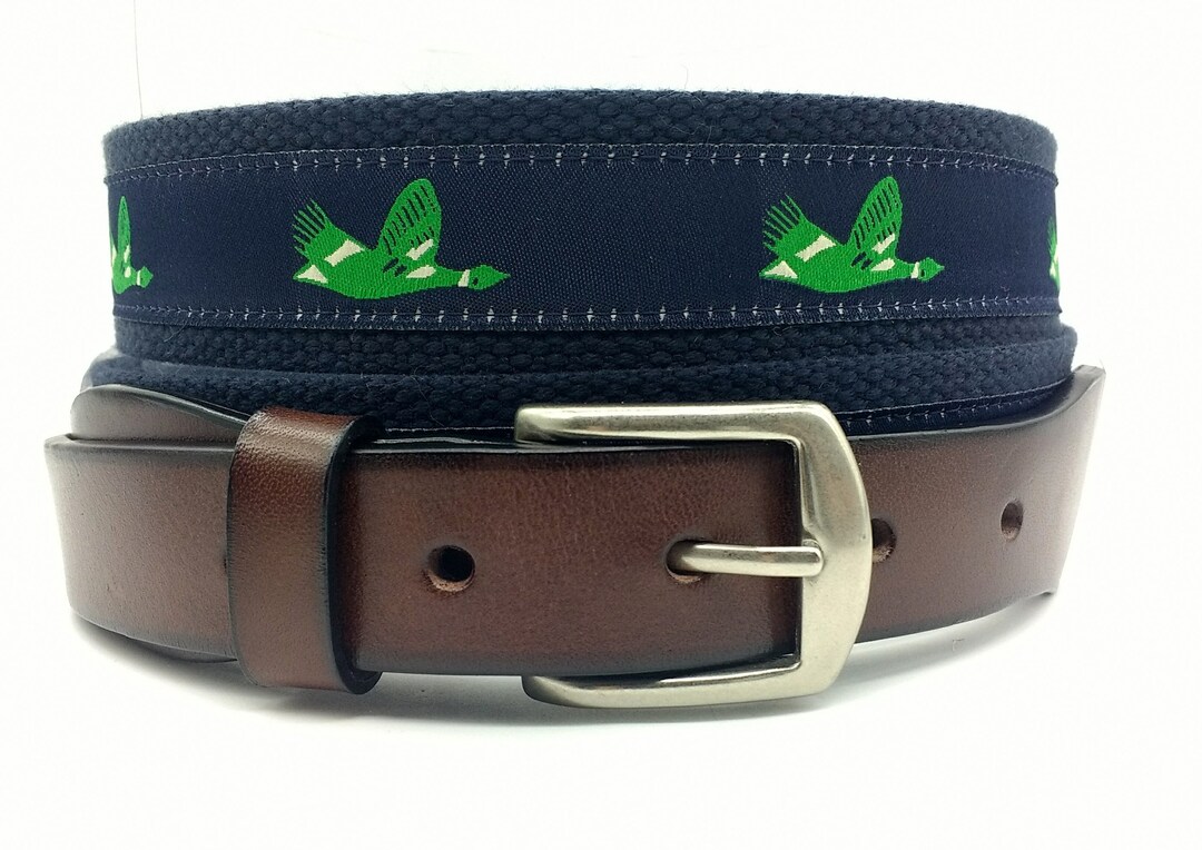 Men's Preppy Flying Duck Belt/jacquard Ribbon Belt/tapered Top Grain ...