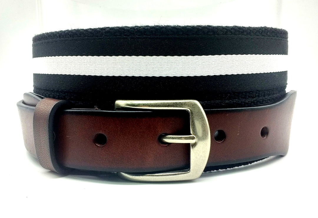 Men's Black and White Stripe Belt/ Twill Woven Ribbon Belt/preppy ...