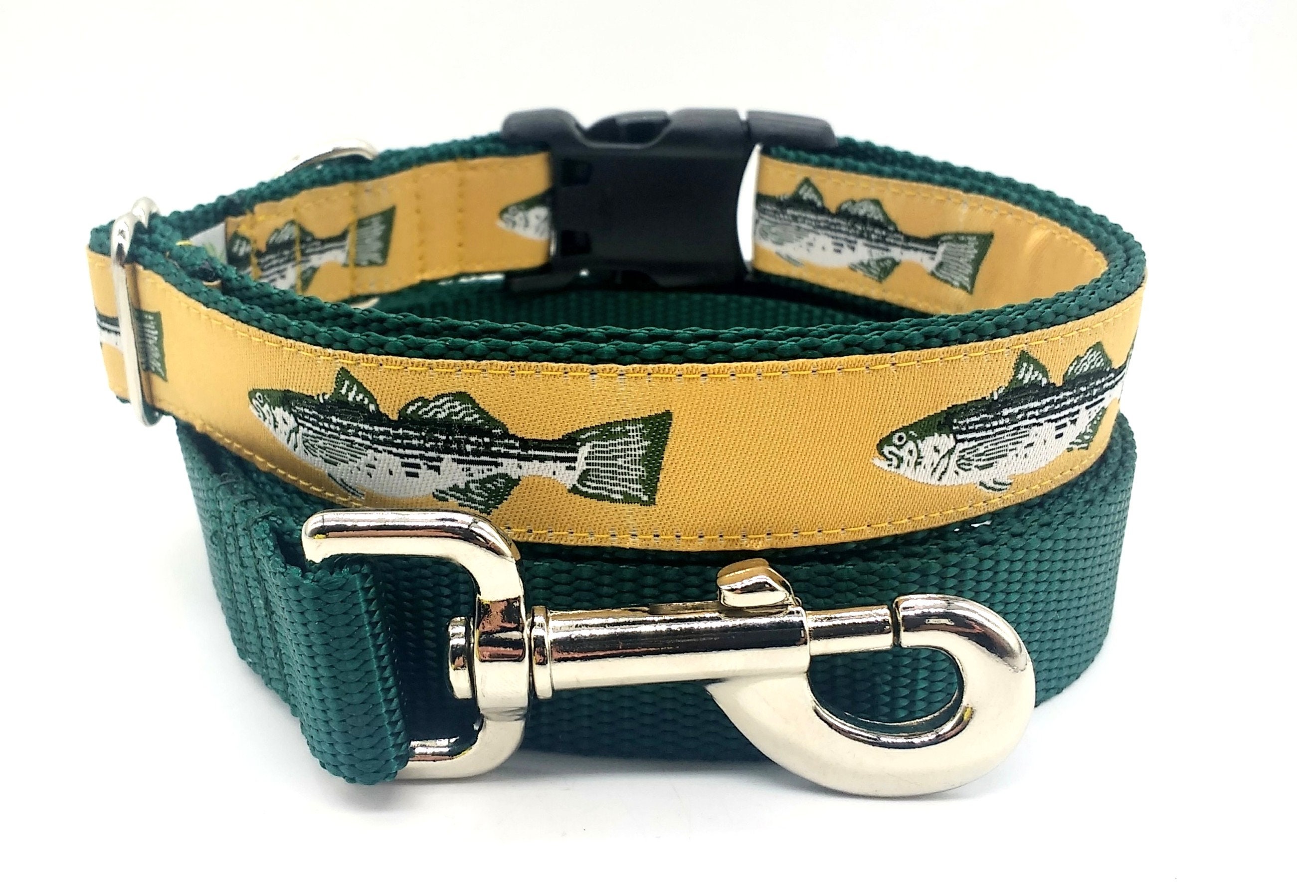 Bass Fish Dog Collar/1 Inch Width/optional Matching Solid Color Leash ...