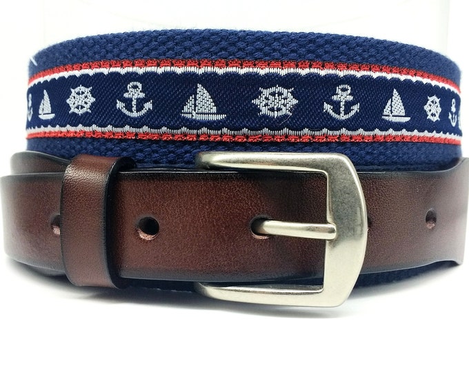 Men's Nautical Belt/top Grain Leather Nautical Belt/preppy Ribbon ...