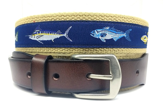 Men's Sport Fish Belt/leather Game Fish Belt/sort Fish - Etsy