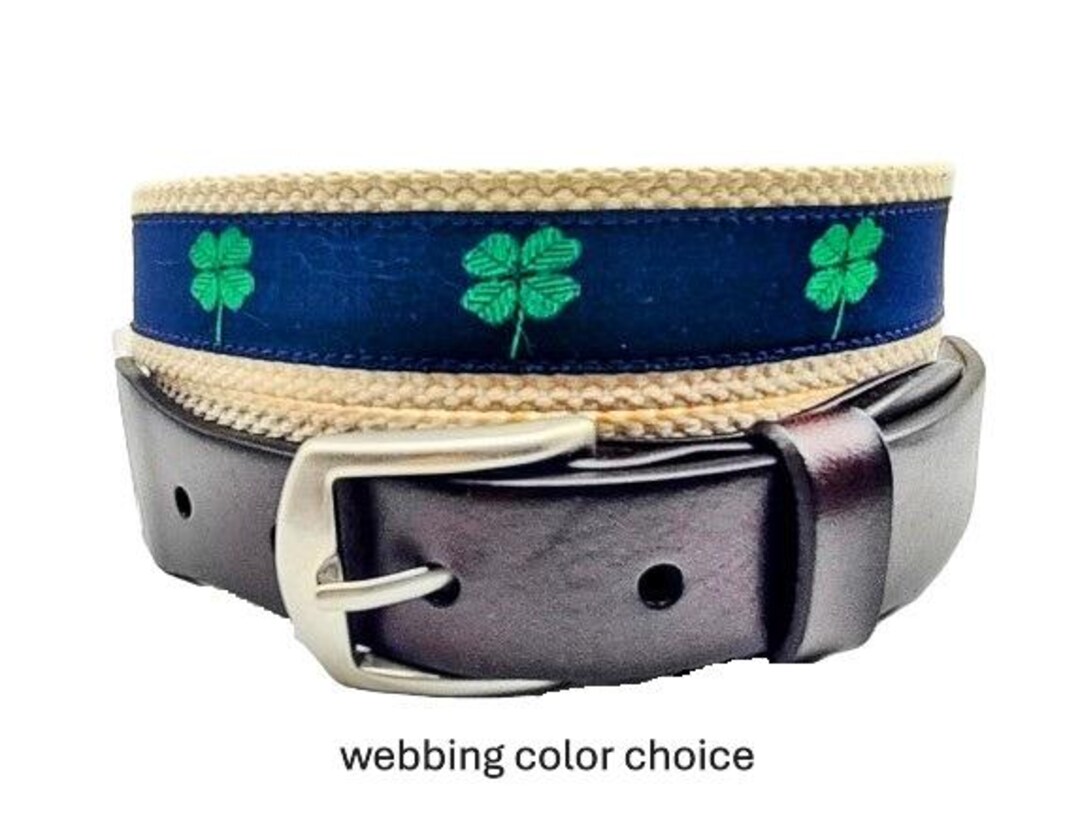 Shamrock Belt, 4 Leaf Clover Belt, Clover on Webbing, Tapered Webbing ...